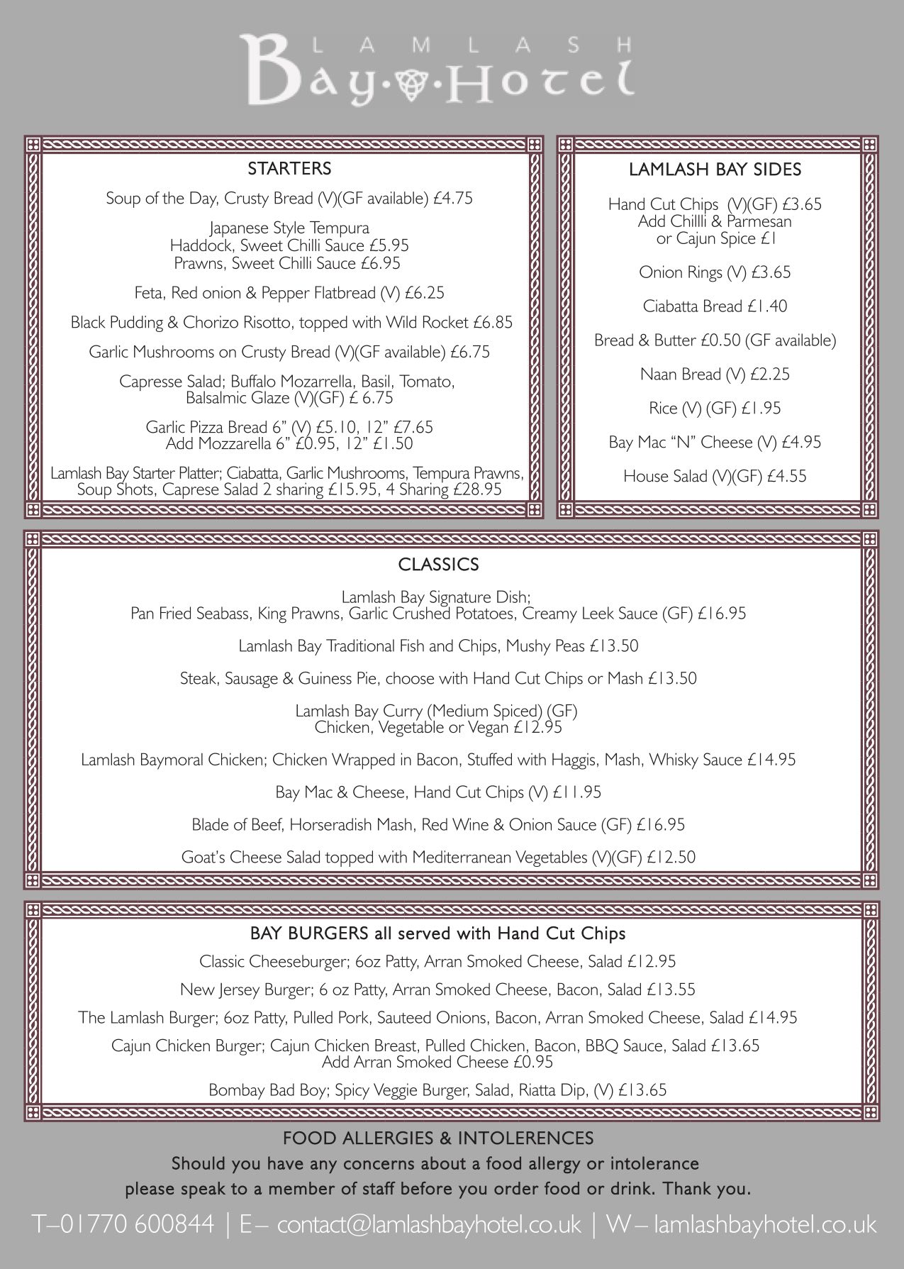 2019 Menus | LAMLASH BAY HOTEL, ISLE OF ARRAN| 2020